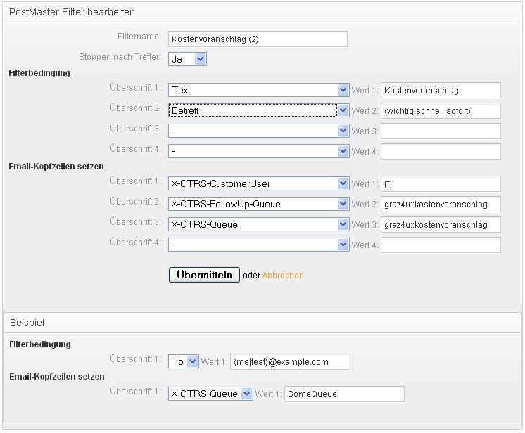 OTRS Postmaster Filter ODER Verknüpfung – graz4u